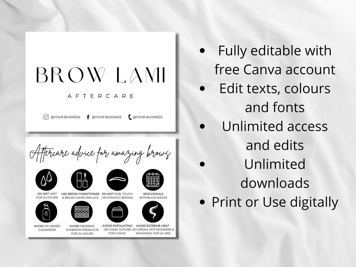 Brow Lamination Aftercare Card Template, Editable Brow Lamination ...