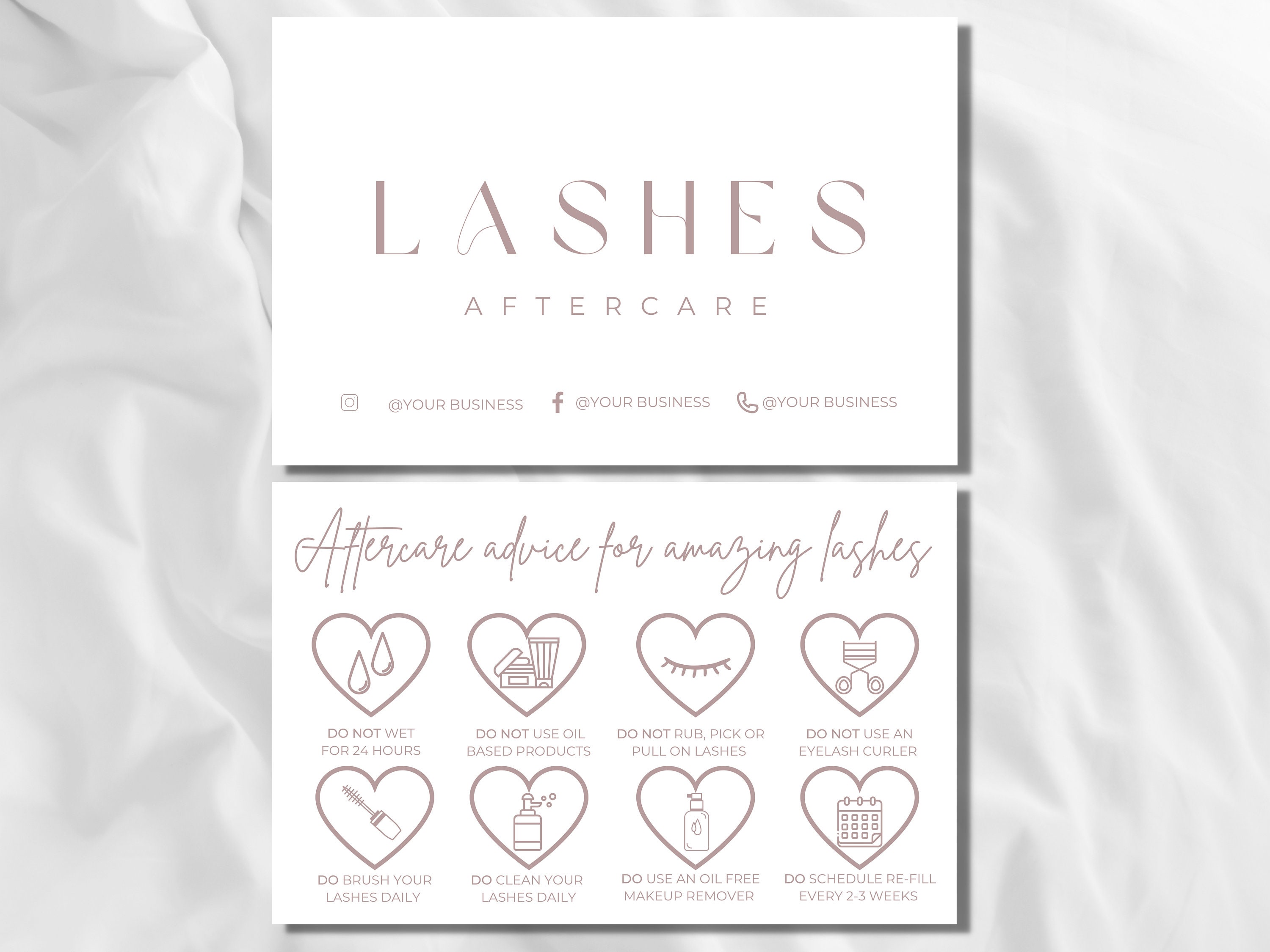 Heart Eyelash Extensions Aftercare Card Template Printable Eyelash ...