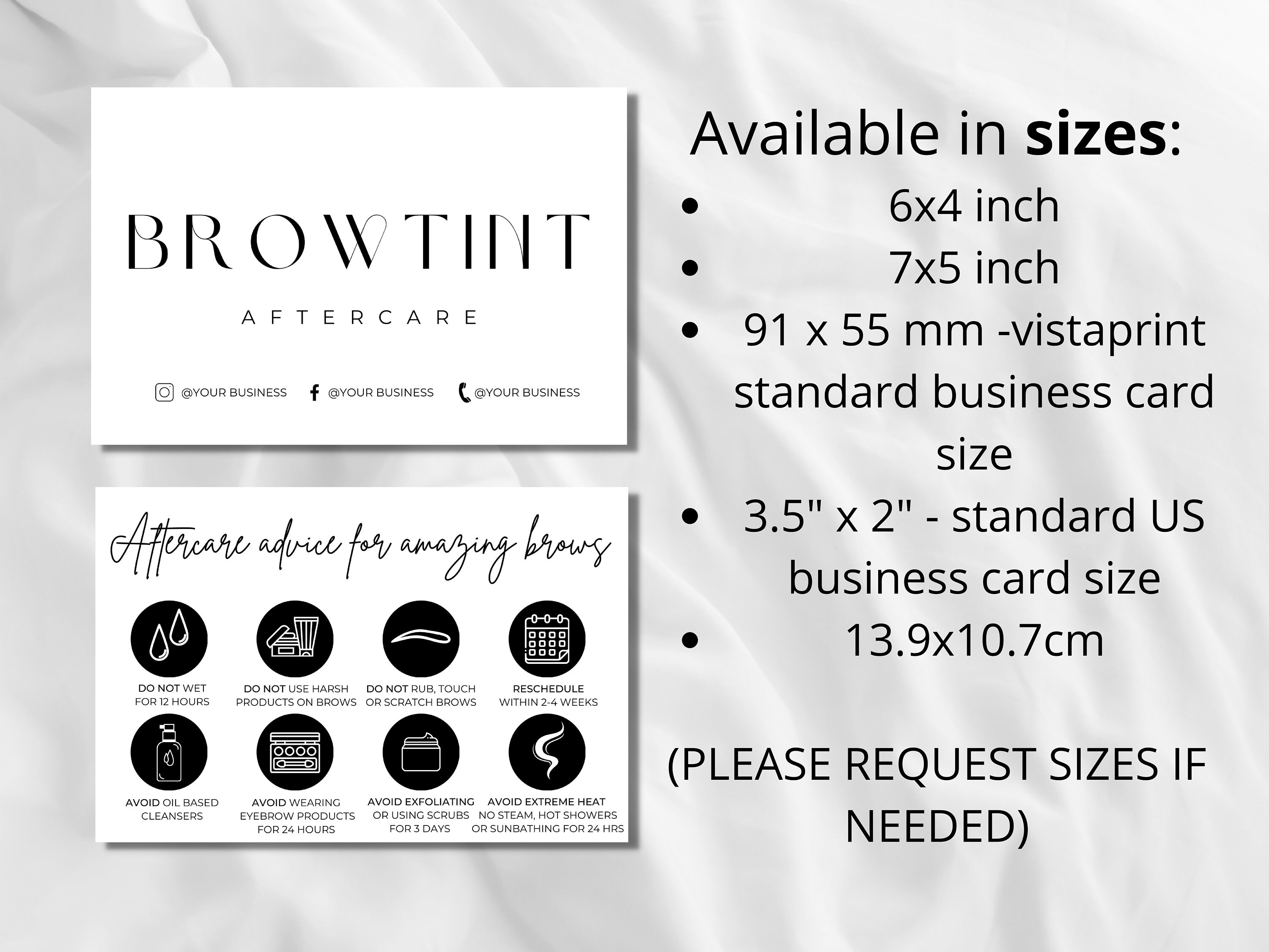 Brow Tint Aftercare Card Template, Editable Brow Tint Instruction Card ...