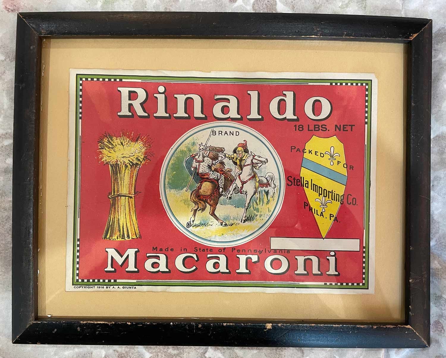 Pair of Vintage Macaroni Labels: Rinaldo & Giuseppe Garibaldi, Framed ...