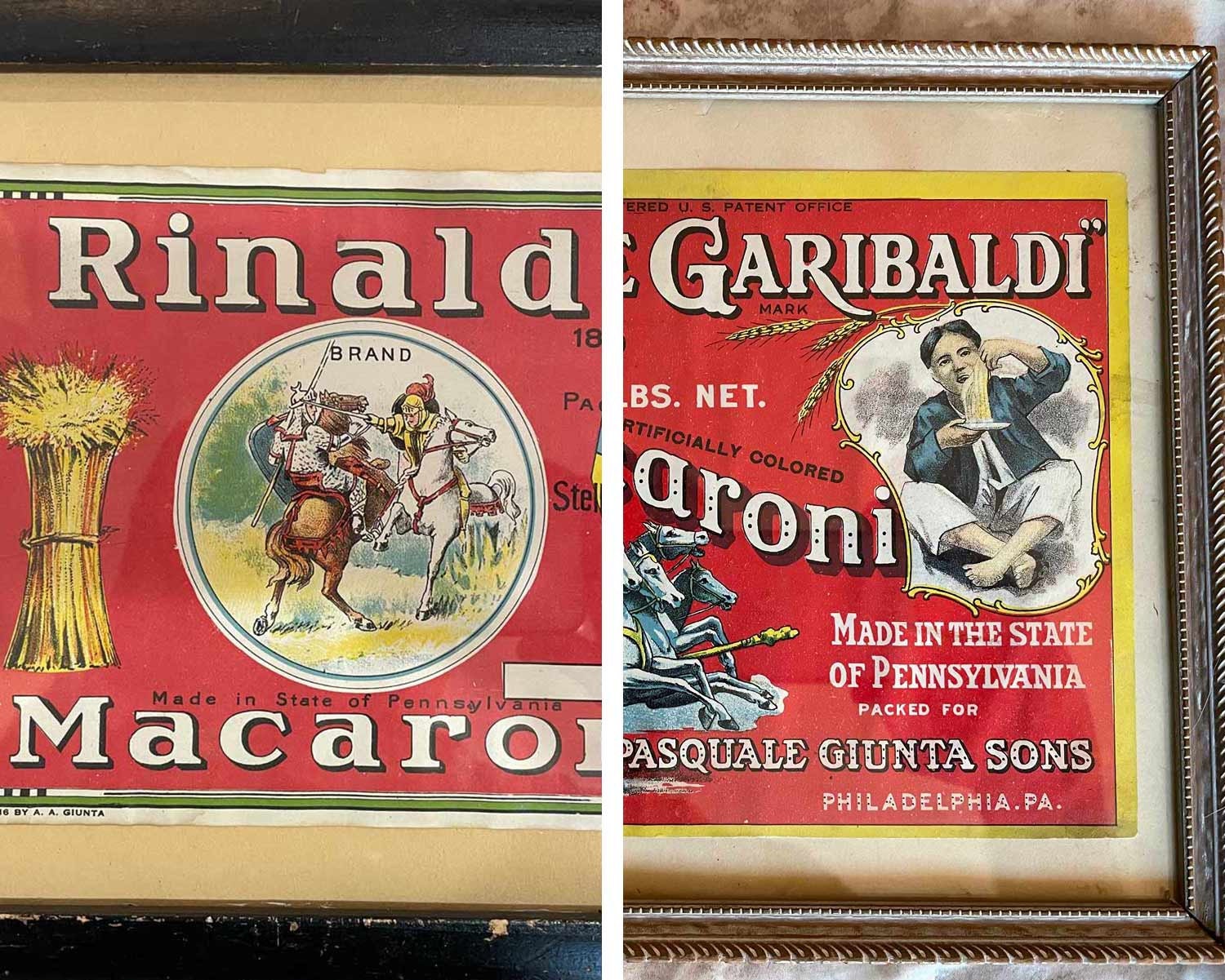 Pair of Vintage Macaroni Labels: Rinaldo & Giuseppe Garibaldi, Framed ...