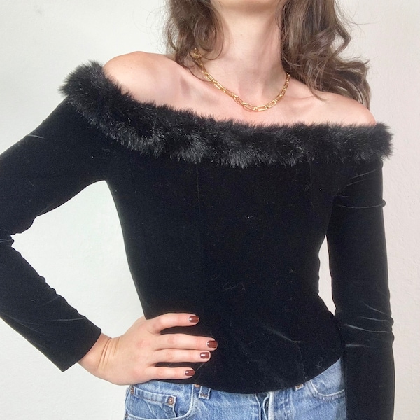 Off Shoulder Faux Fur Top - Etsy