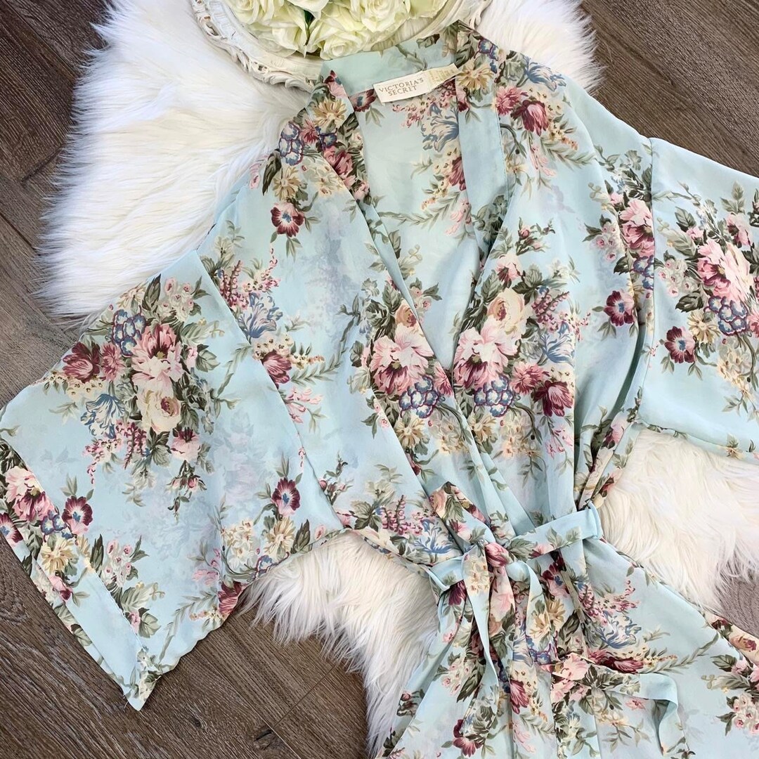 Sz M/L Vintage Victorias Secret Gold Label Mint Seafoam Floral Print ...