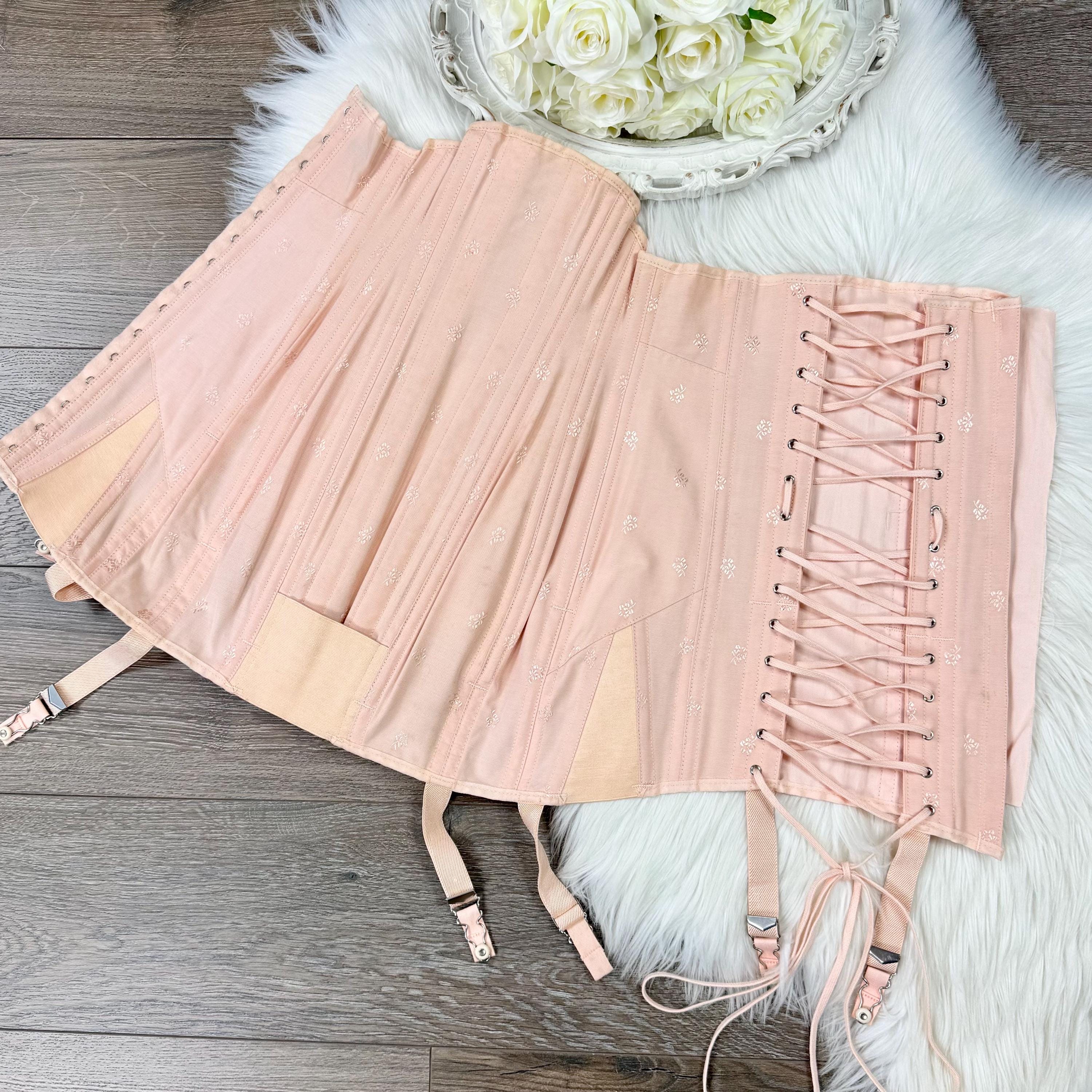 XXS/XS Vintage 40s 50s Peach Pink Floral Print Lace up Girdle Corset ...