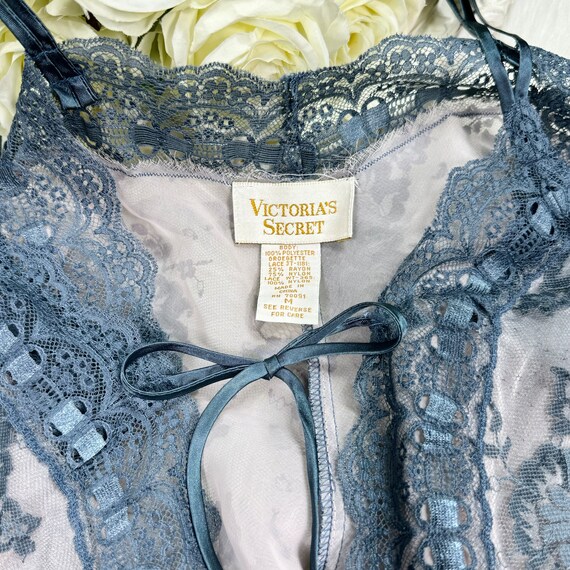 Sz M Vintage Victorias Secret Gold Label Gray Lace Li… - Gem
