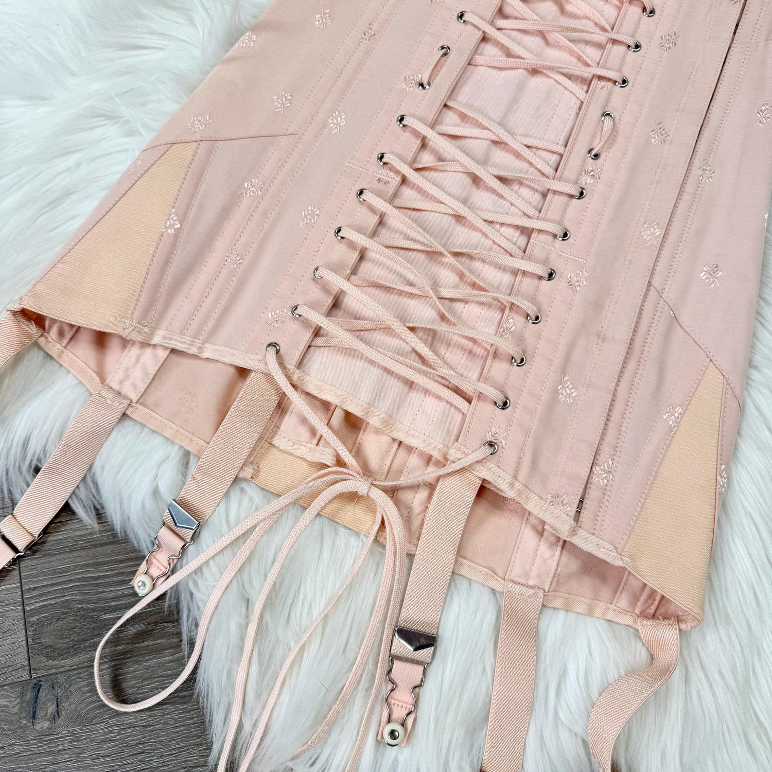 XXS/XS Vintage 40s 50s Peach Pink Floral Print Lace up Girdle Corset ...