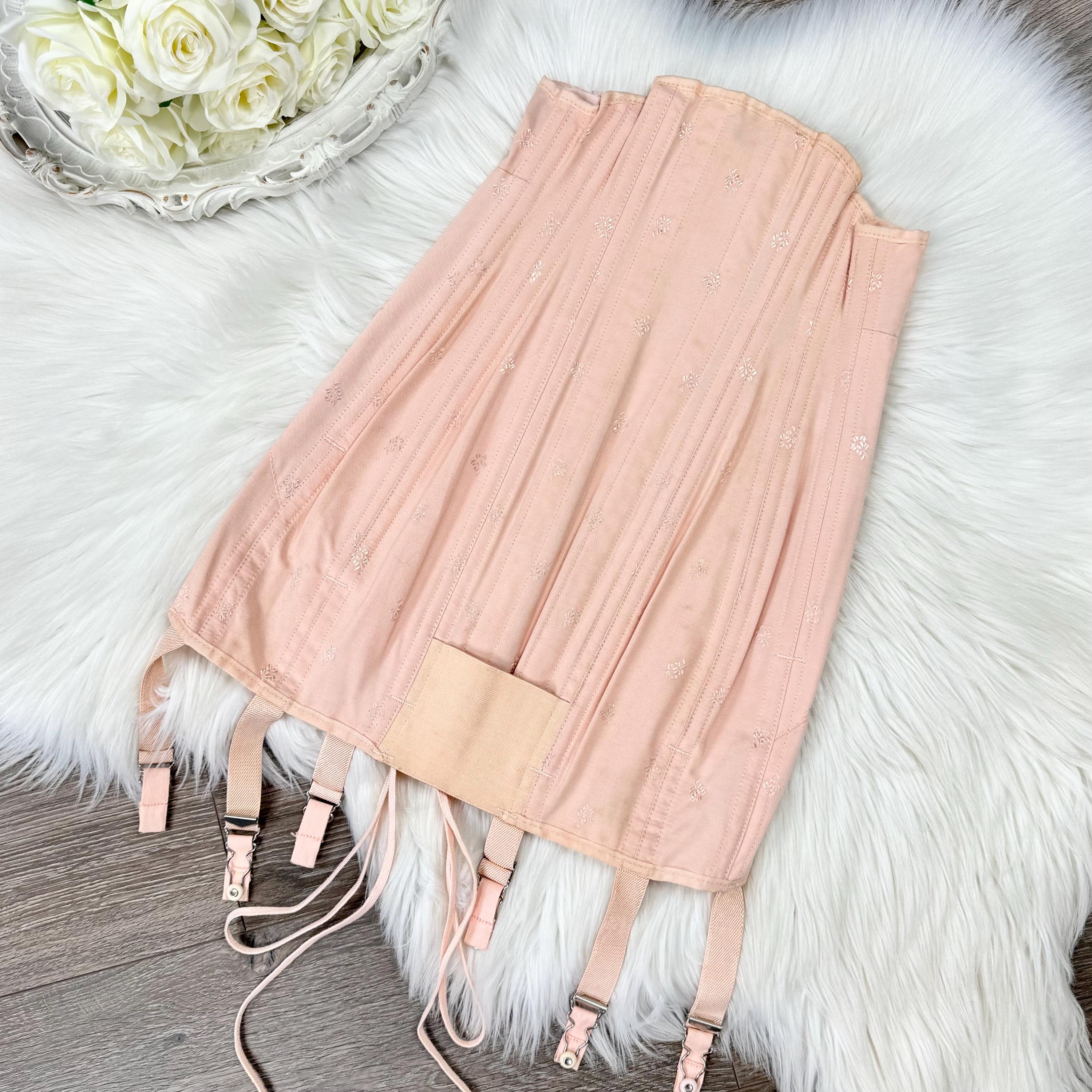 XXS/XS Vintage 40s 50s Peach Pink Floral Print Lace up Girdle Corset ...