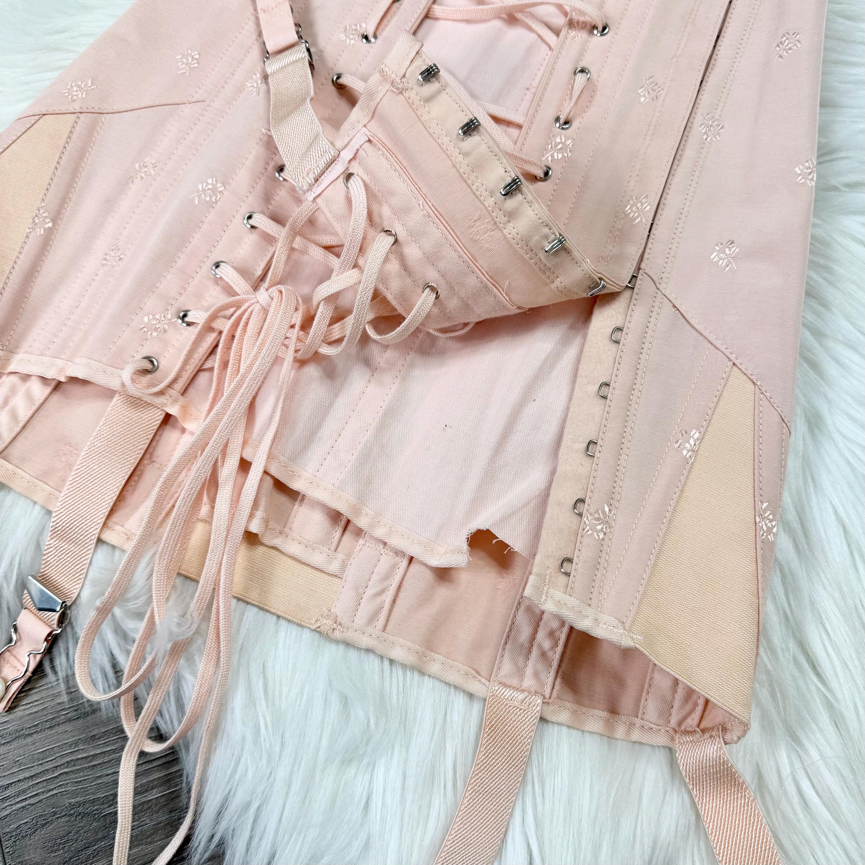 XXS/XS Vintage 40s 50s Peach Pink Floral Print Lace up Girdle Corset ...