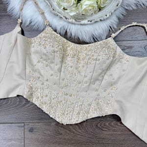 Sz M Vintage Cream Matte Satin Beaded Floral Embellished Corset Top - Etsy