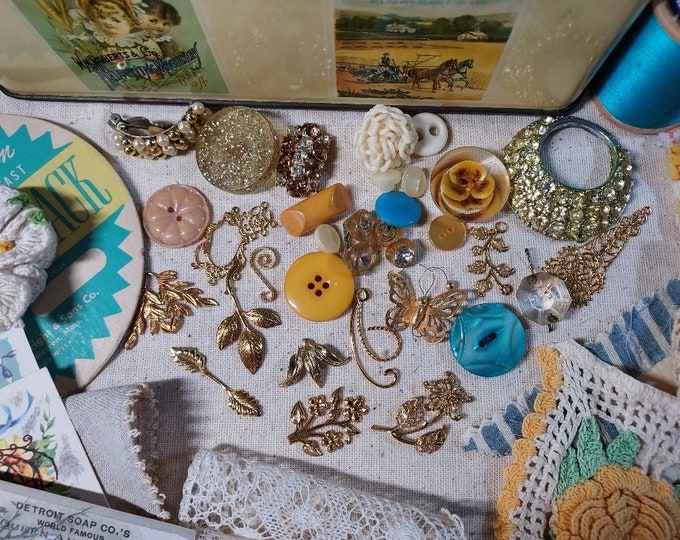 Vintage Tin, Fabric, Buttons, Jewelry, Trims, Ephemera, Junk Journals ...