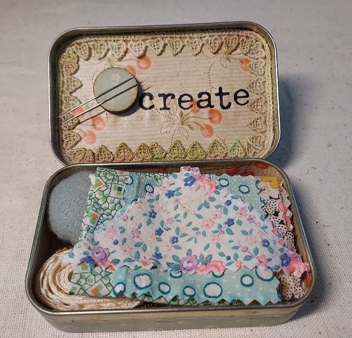 Repurposed Mint Tin, Vintage Fabric Scraps, Sewing Ephemera - Etsy