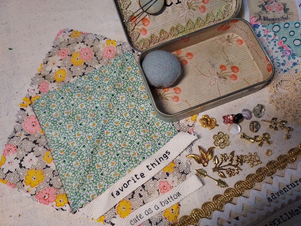 Repurposed Mint Tin, Vintage Fabric Scraps, Sewing Ephemera - Etsy