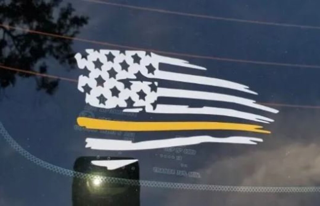 Thin Gold Line Distressed Flag Vinyl Decal - Etsy