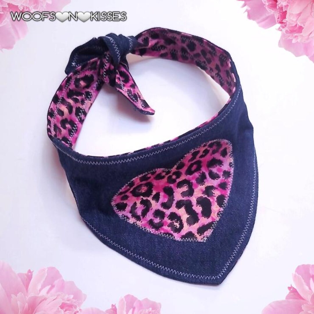 PINK LEOPARD & DENIM Reversible Tie on Bandana With Straps - Etsy