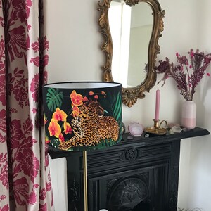 Tropical Flowers and Leopard Lampshade, Dark Background, Colourful ...