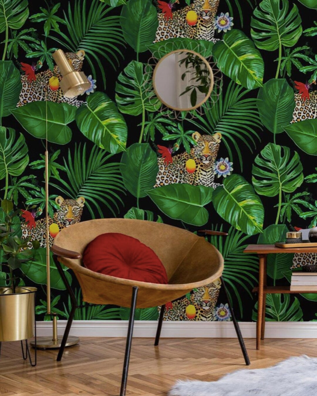 Samples: Tropical Print Leopard Wallpaper, Emerald Green, Botanical ...