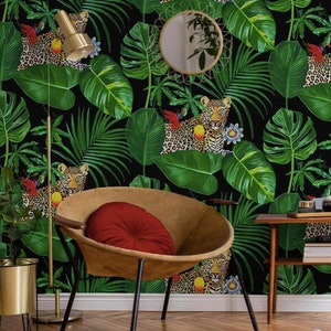 Samples: Tropical Print Leopard Wallpaper, Emerald Green, Botanical ...