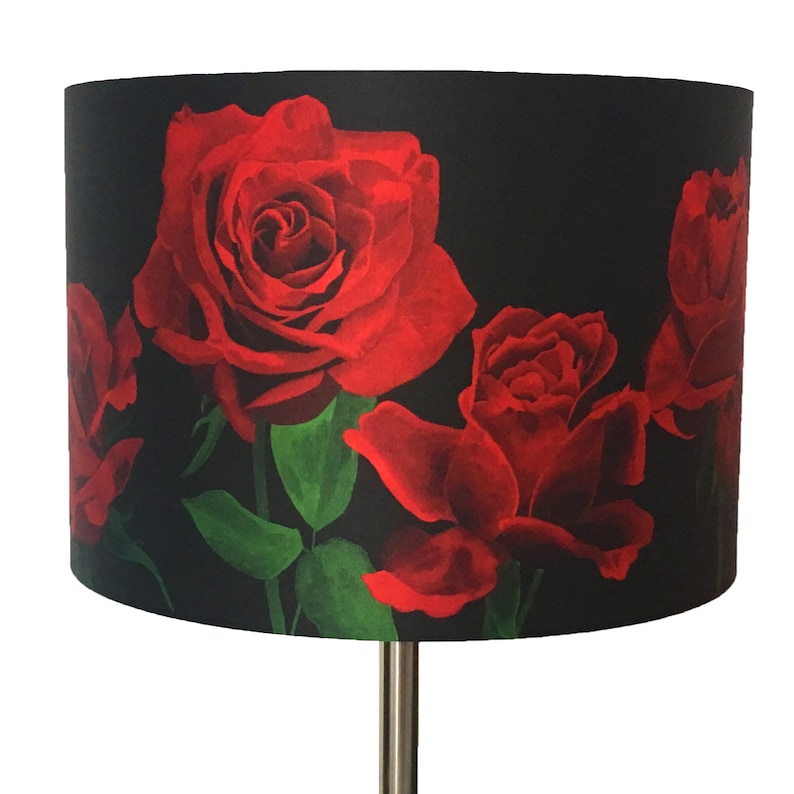 Red Rose Lampshade, Dark Background Floral, Flowers, Painterly, Rich ...