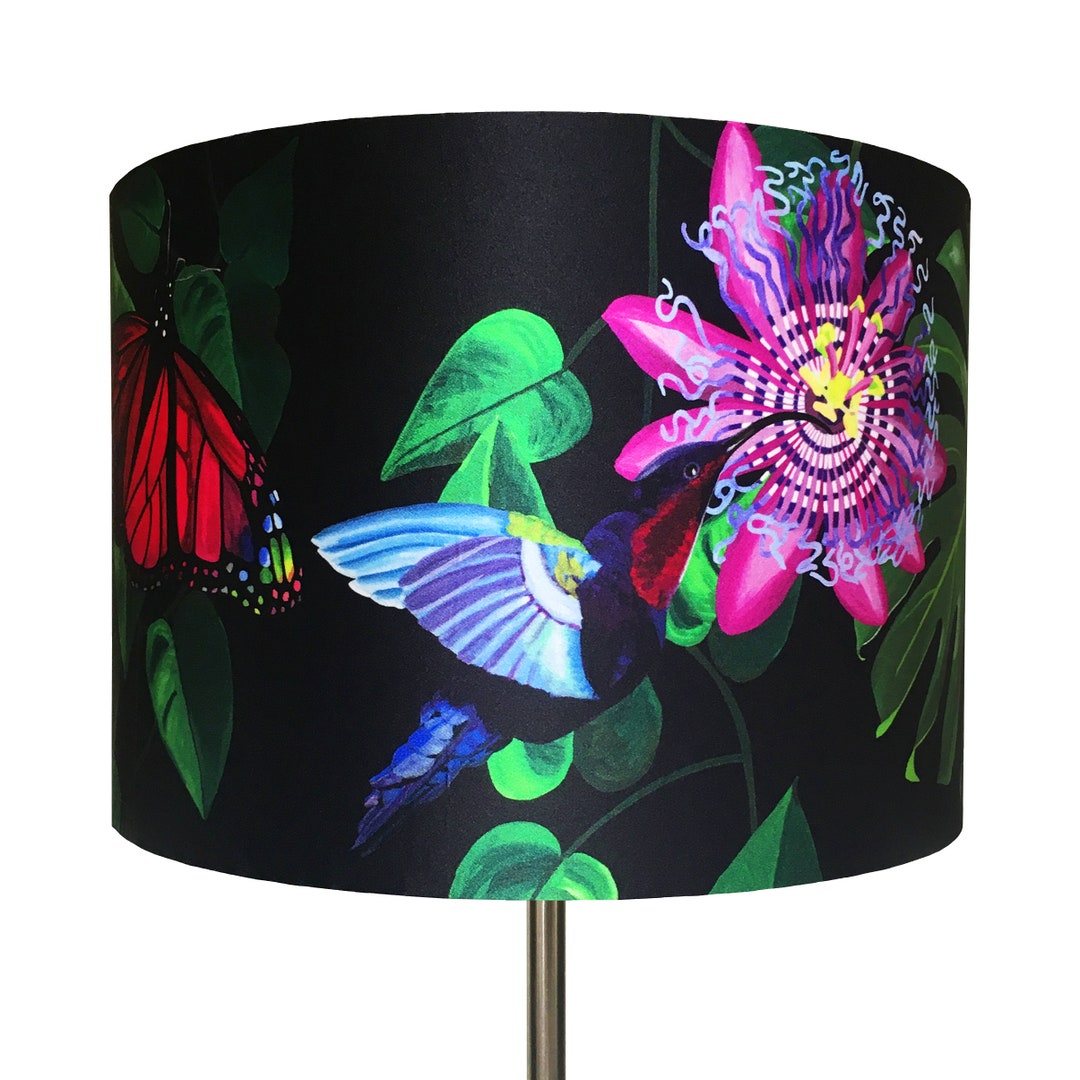 Tropical Hummingbird Lampshade With Butterflies, Flowers, Botanical ...