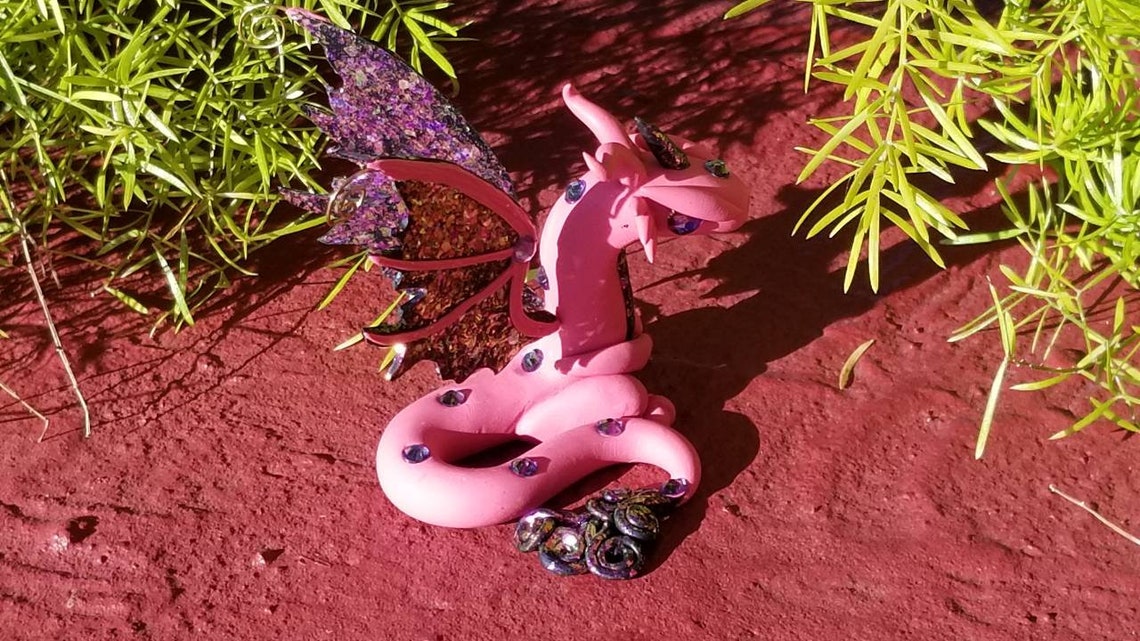 Pink Blush Dragon Statue Sculpture Polymer Clay Unique - Etsy