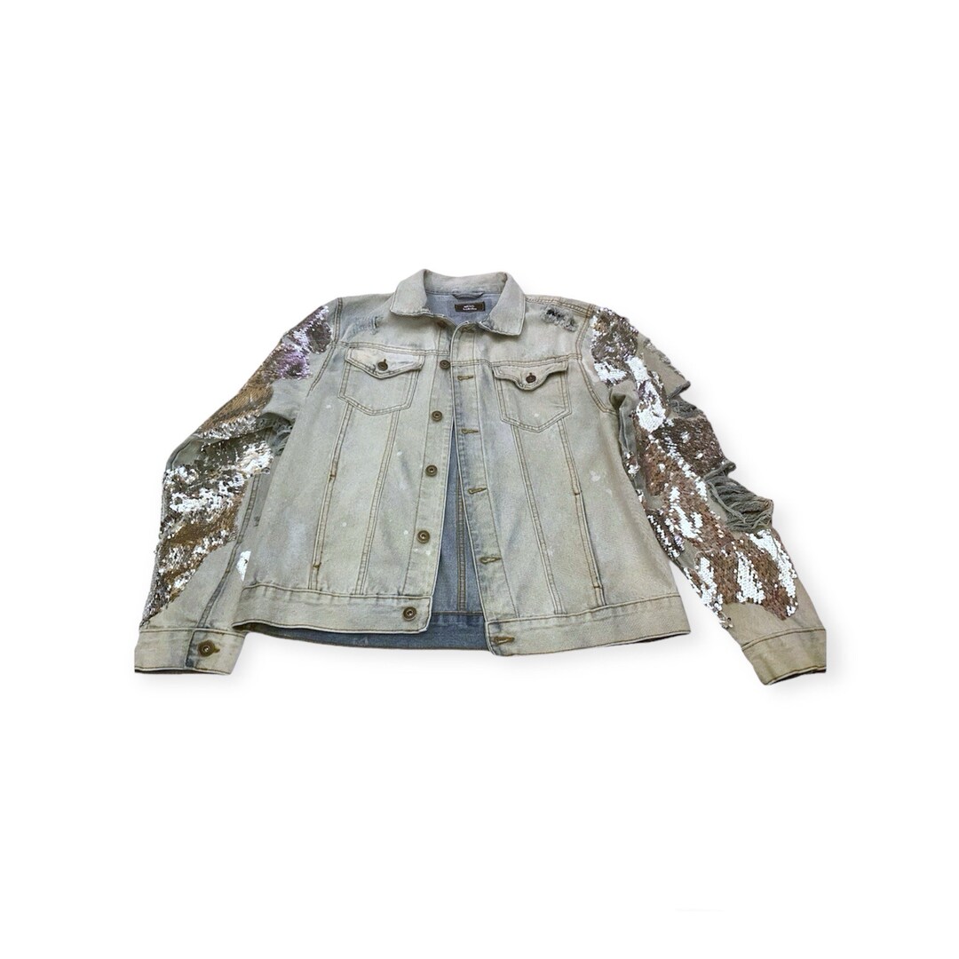 Patchwork Sequin Distressed Jean Jacket - Etsy