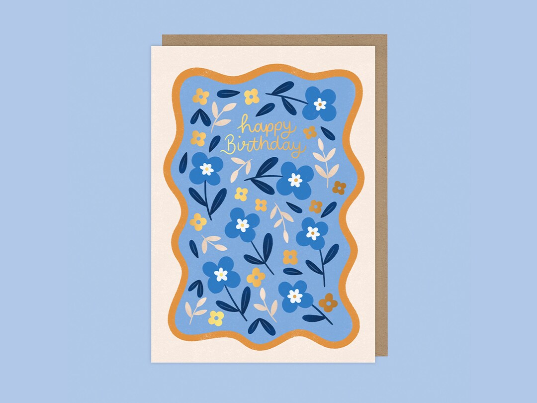 Blue Floral Birthday Card for Her | Blue Flowers Birthday Card | Unique ...