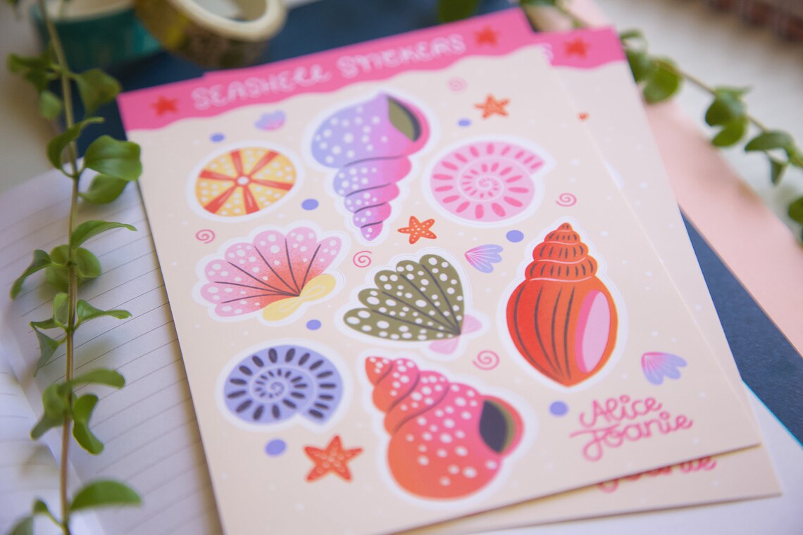 Seashell Sticker Sheet Beach Theme Stickers Seaside Gifts - Etsy
