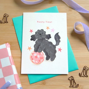 Cockapoo Party Time Birthday Card | Disco Black Poodle Illustration ...