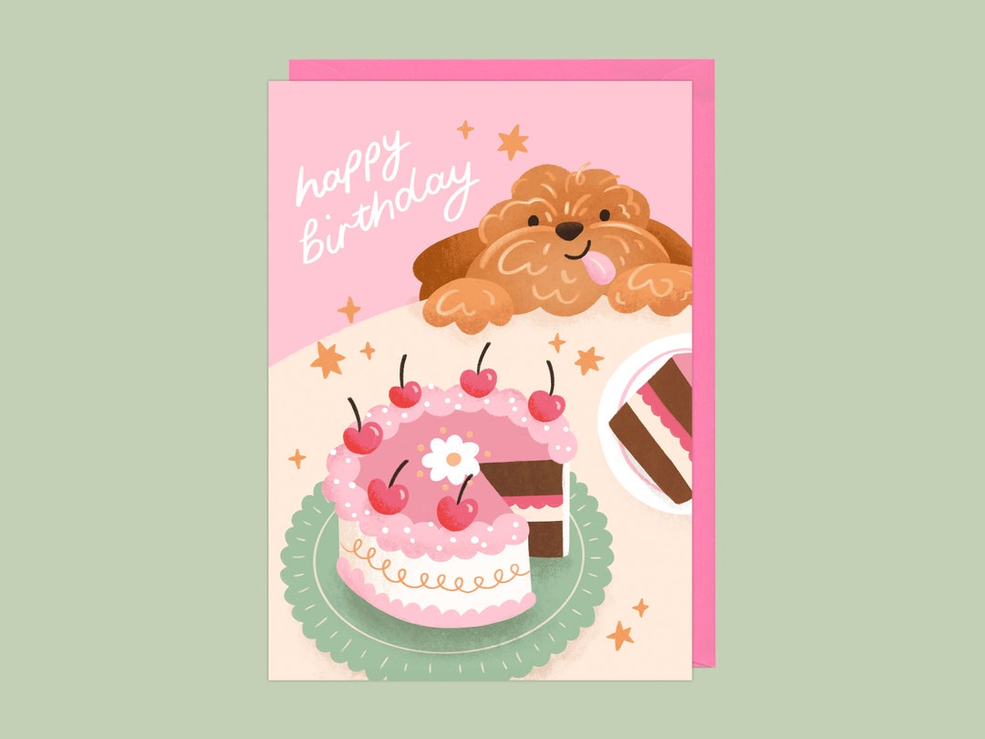 Dog Cake Happy Birthday Card | Cockapoo Birthday Cake Card A6 | Golden ...