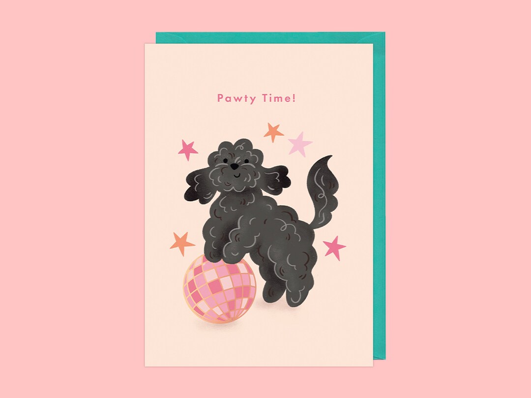 Cockapoo Party Time Birthday Card | Disco Black Poodle Illustration ...