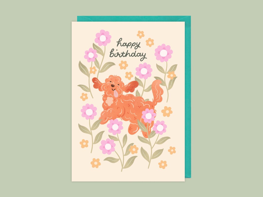 Cute Dog Flowers Happy Birthday Card | Cockapoo Birthday Card A6 ...