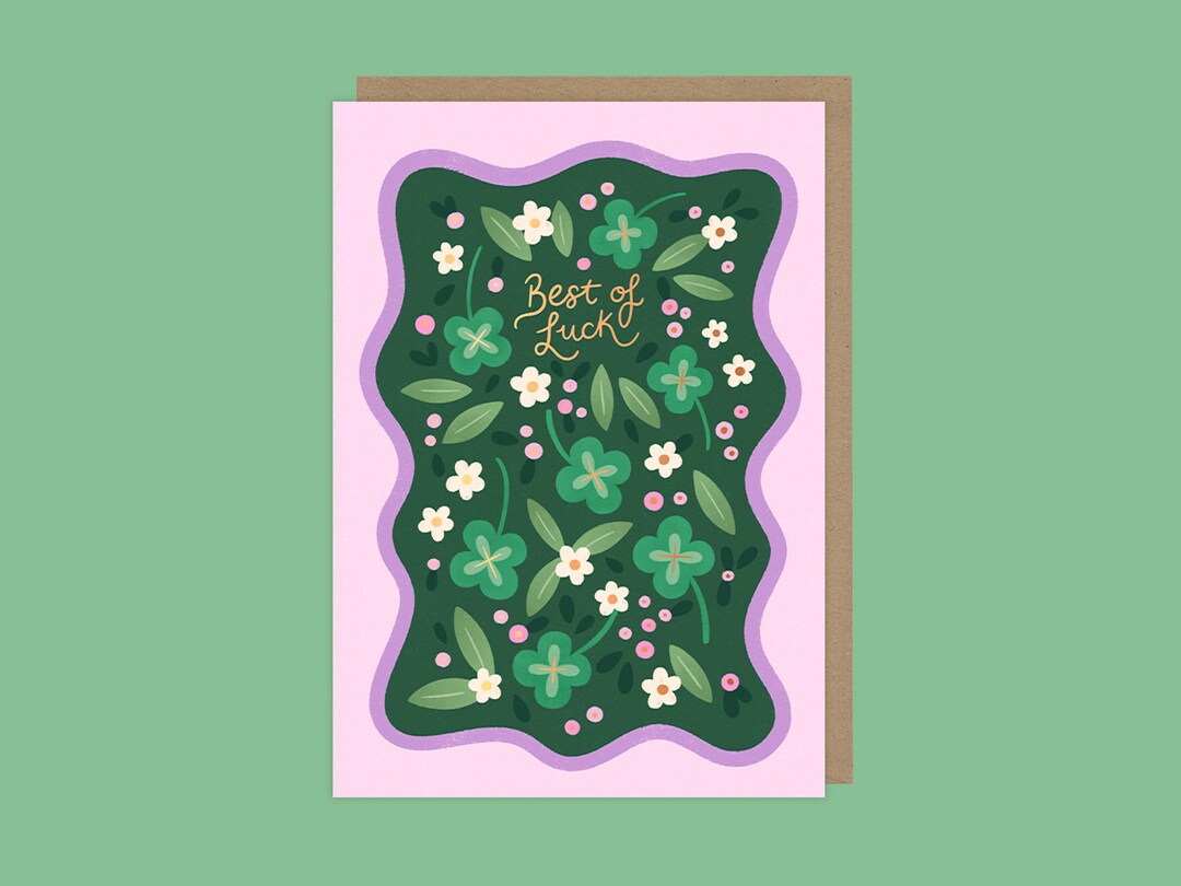 Floral Good Luck Card: Gold Foil Four Leaf Clover - Etsy