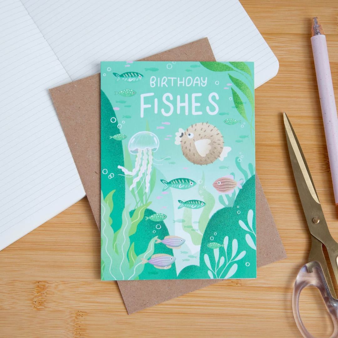 Birthday Fishes Happy Birthday Card Ocean Birthday Card A6 - Etsy