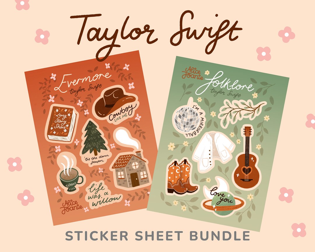 Taylor Swift Sticker Sheets 2 Pack Folklore & Evermore Album-themed ...