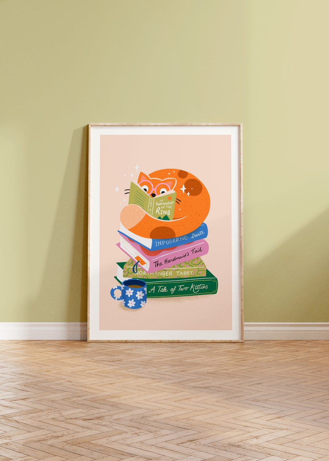 Reading Cat Print | Wall Art | Book Lover Illustration Decor - Etsy