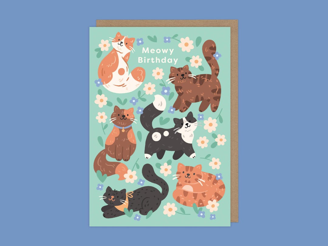 Cat Birthday Card – Adorable Cat-themed Birthday Card With Pun Message ...