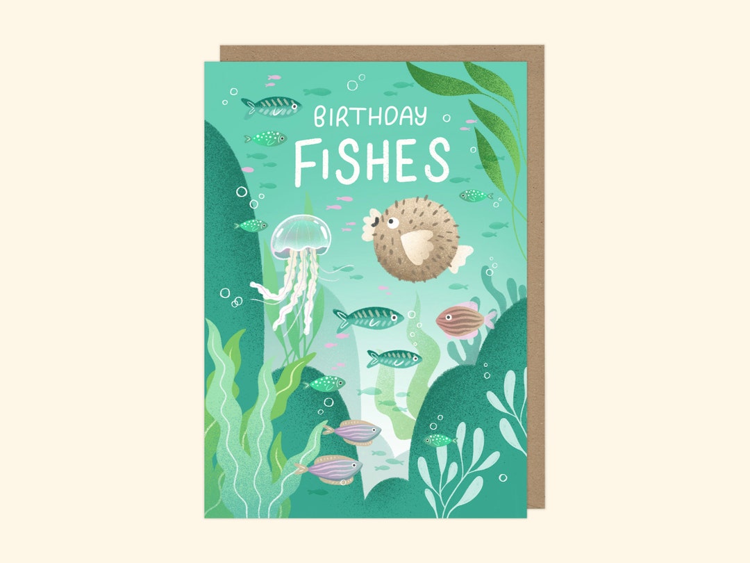 Birthday Fishes Happy Birthday Card | Ocean Birthday Card A6 - Etsy