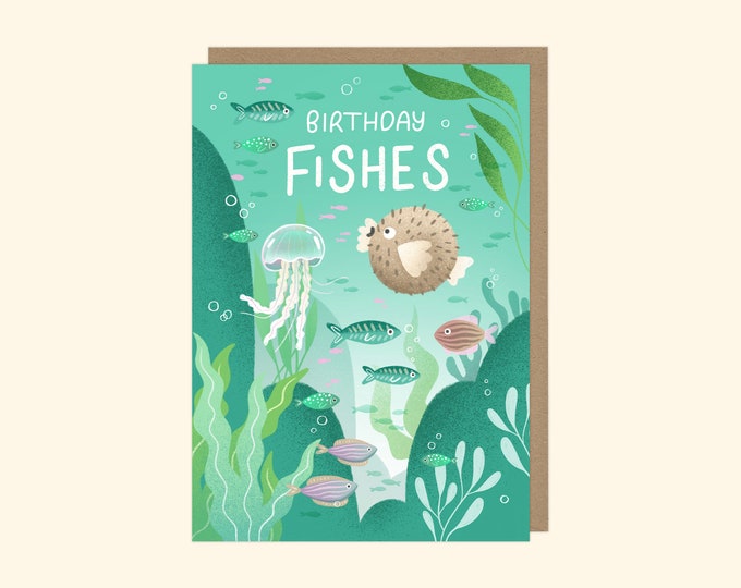 Birthday Fishes Happy Birthday Card Ocean Birthday Card A6 - Etsy