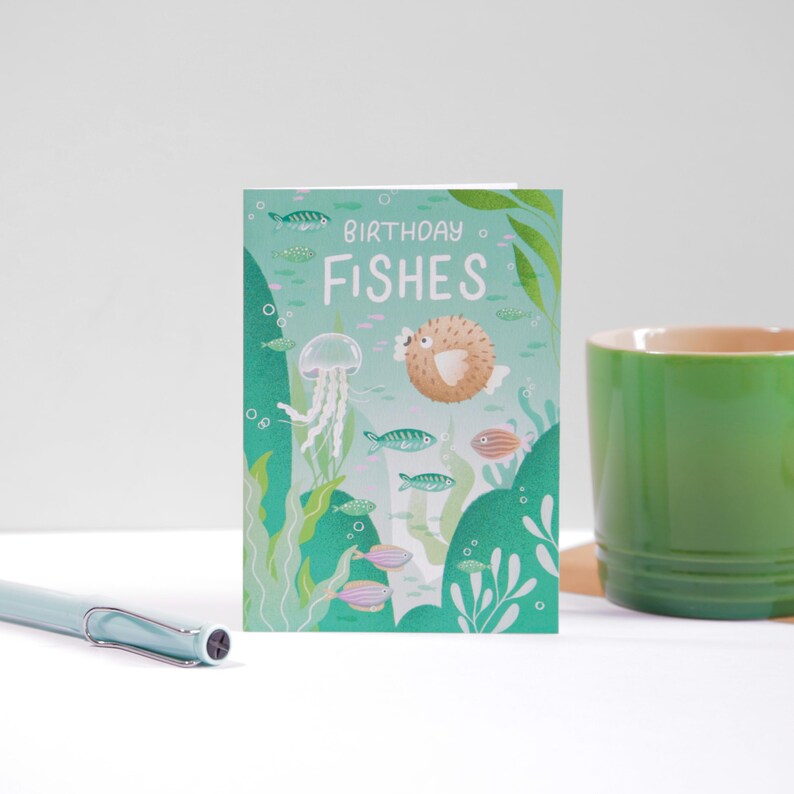 Birthday Fishes Happy Birthday Card | Ocean Birthday Card A6 - Etsy