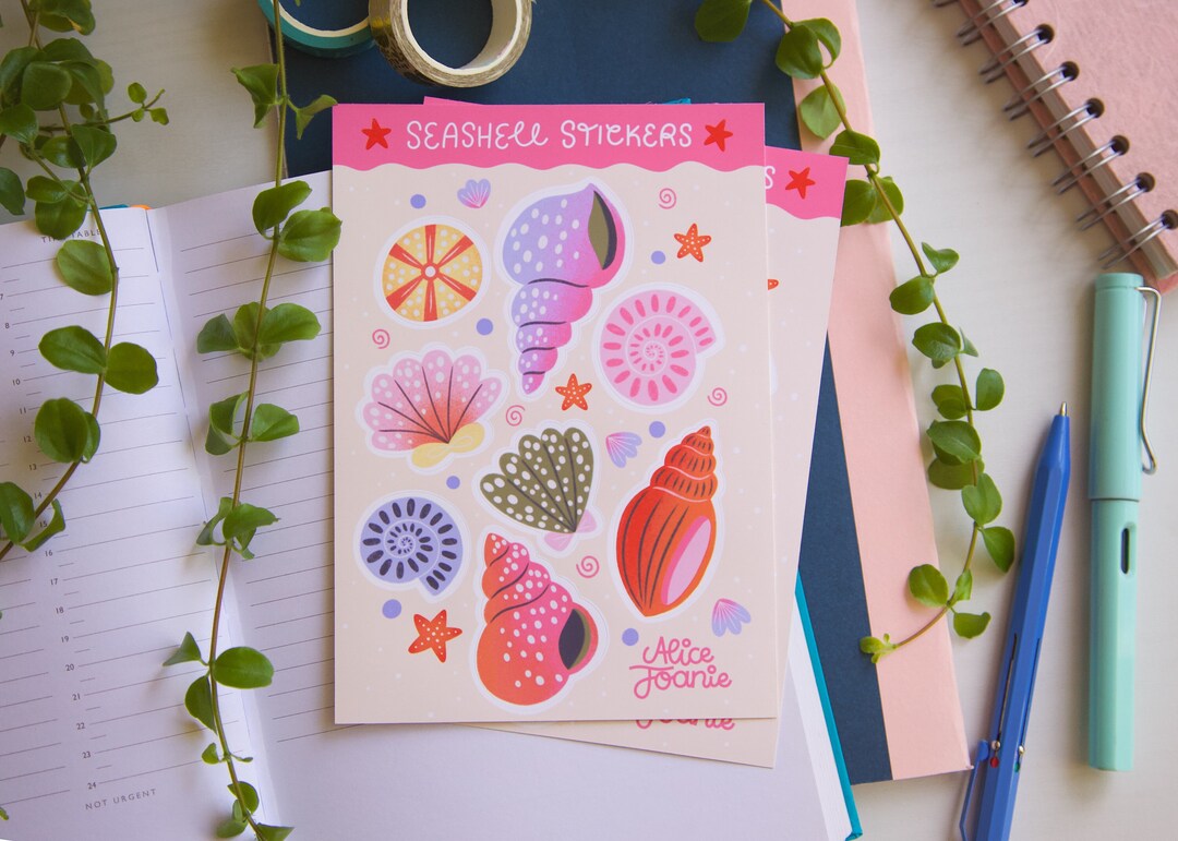 Seashell Sticker Sheet Beach Theme Stickers Seaside Gifts - Etsy