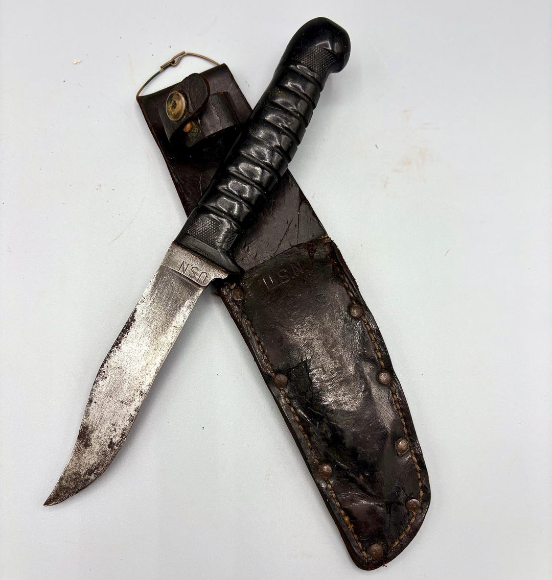 WWII Era USN Navy Knife With Leather Sheath – Colonial Providence, RI ...