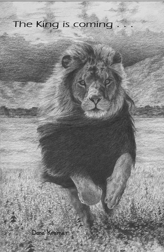 Fine Print of an original drawing of a Running Lion with | Etsy