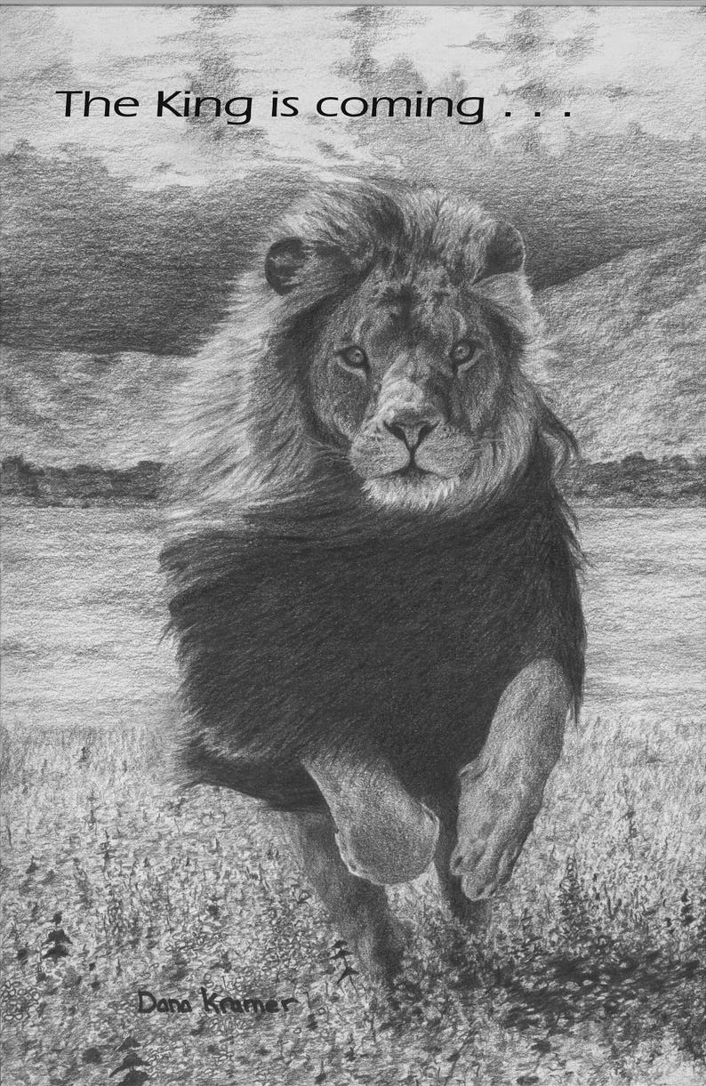 Fine Print of an Original Drawing of a Running Lion With "the King is ...