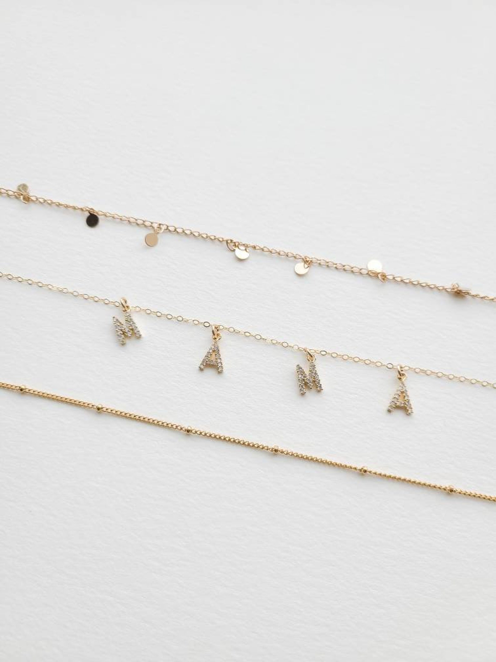 MAMA Necklace: Gold Filled Chain With Cubic Zirconia Charms - Etsy
