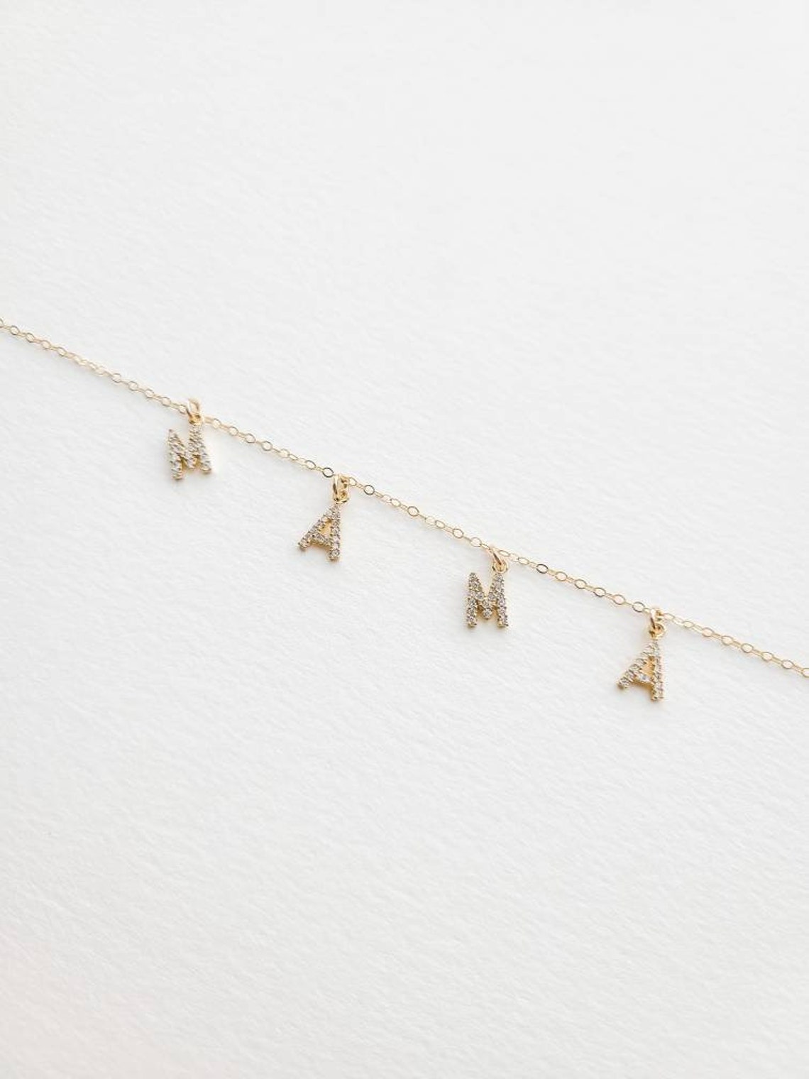 MAMA Necklace: Gold Filled Chain With Cubic Zirconia Charms - Etsy