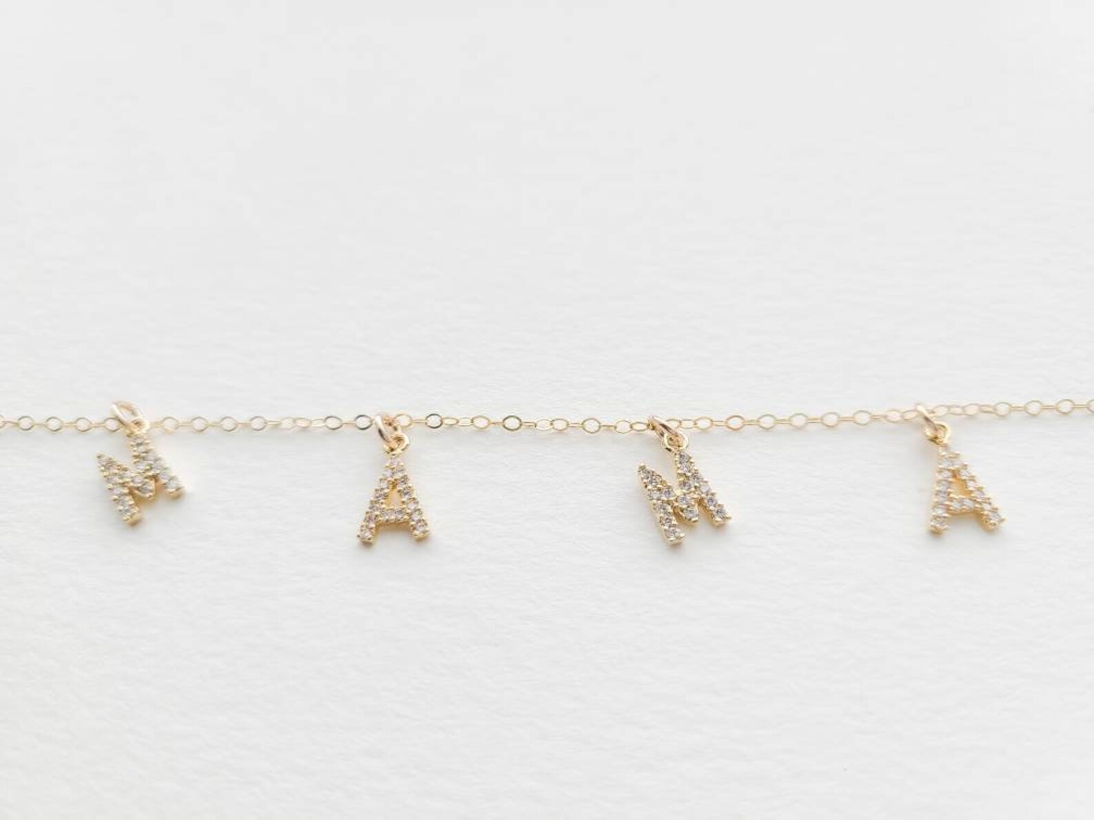 MAMA Necklace: Gold Filled Chain With Cubic Zirconia Charms - Etsy
