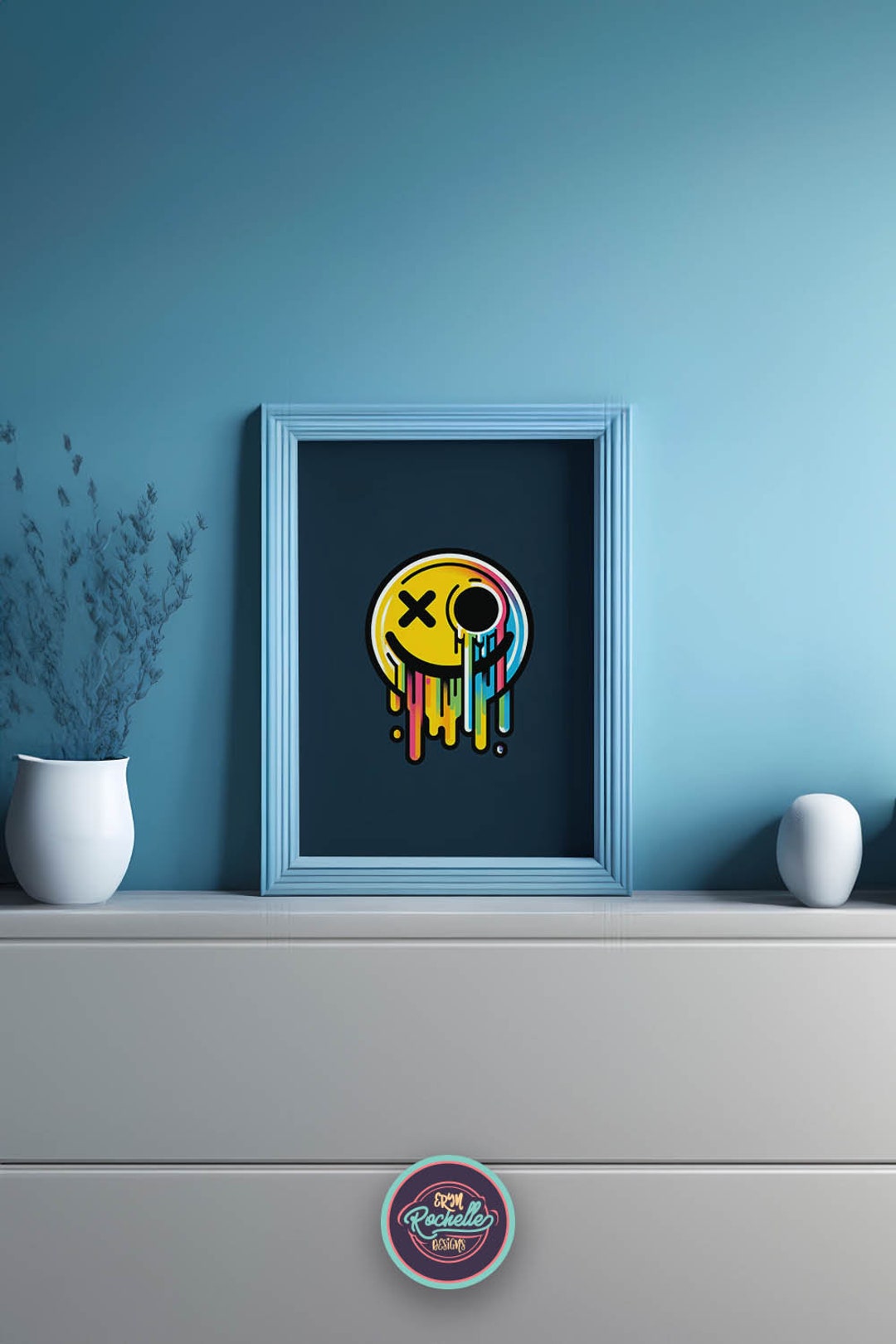 Bandaged Smiling Face Emoji Poster With Melting Rainbows - Printable ...