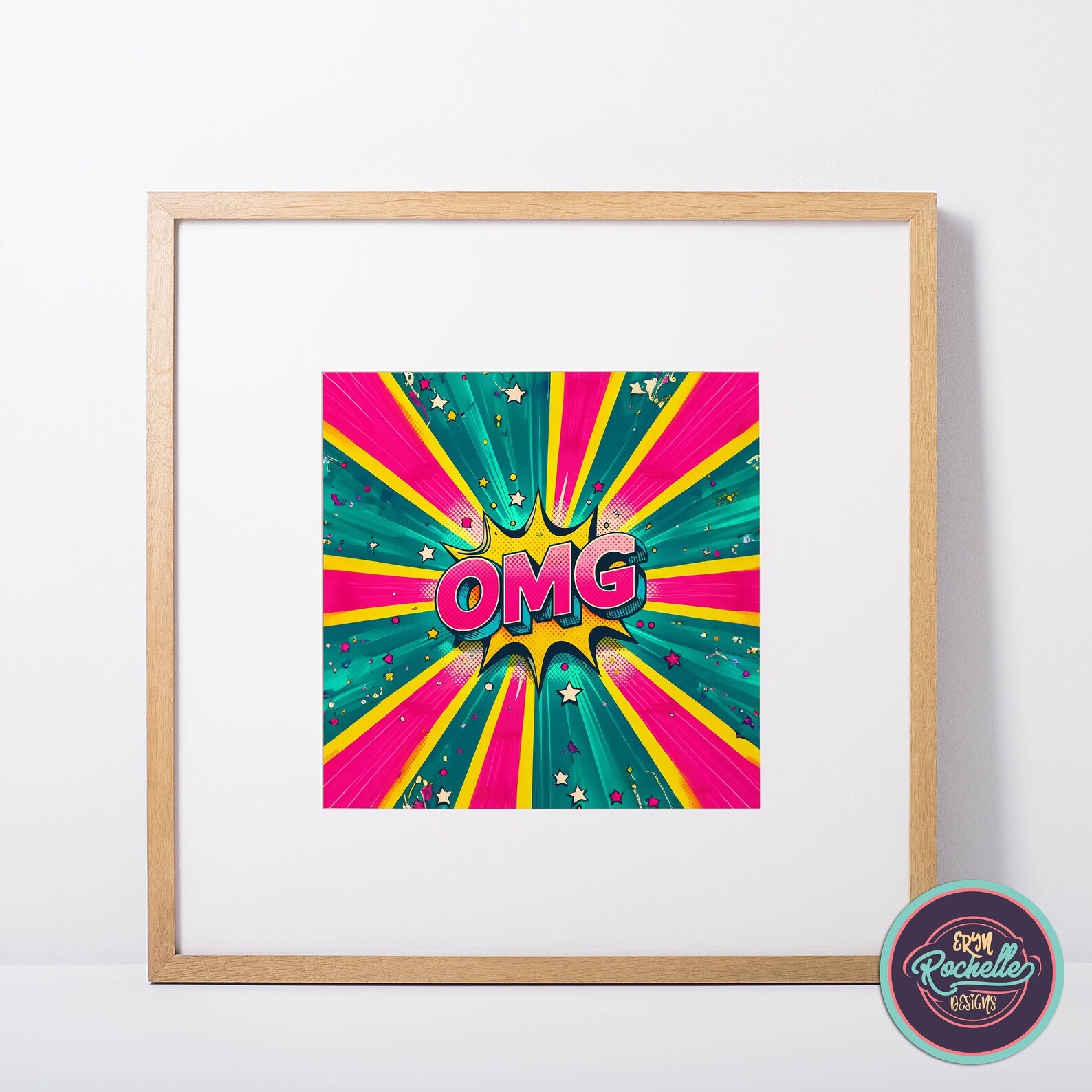OMG Comic Book Style Bubble Gum Pop Poster- Pink OMG and Radia Stripes ...