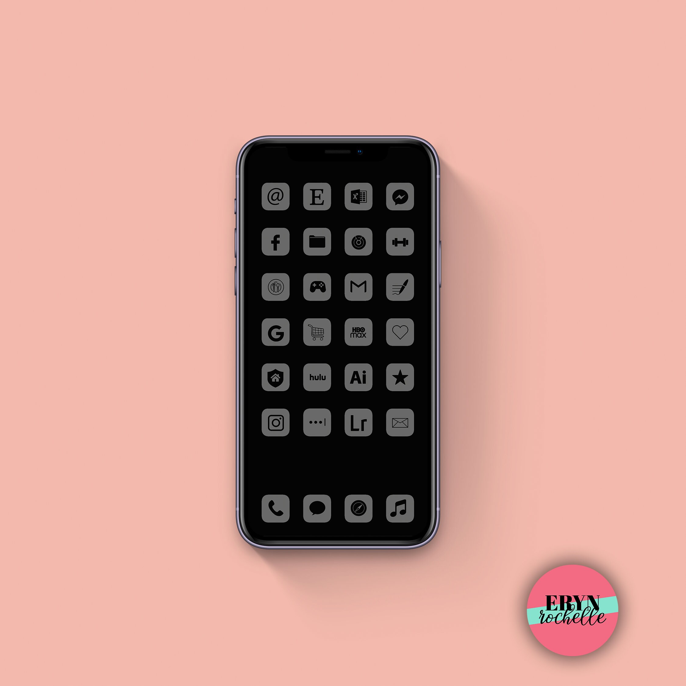 Black & Gray Aesthetic App Covers Ios 17 Home Screen Transparent Icons ...