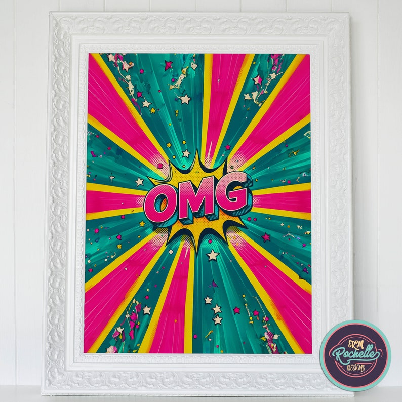 OMG Comic Book Style Bubble Gum Pop Poster- Pink OMG and Radia Stripes ...